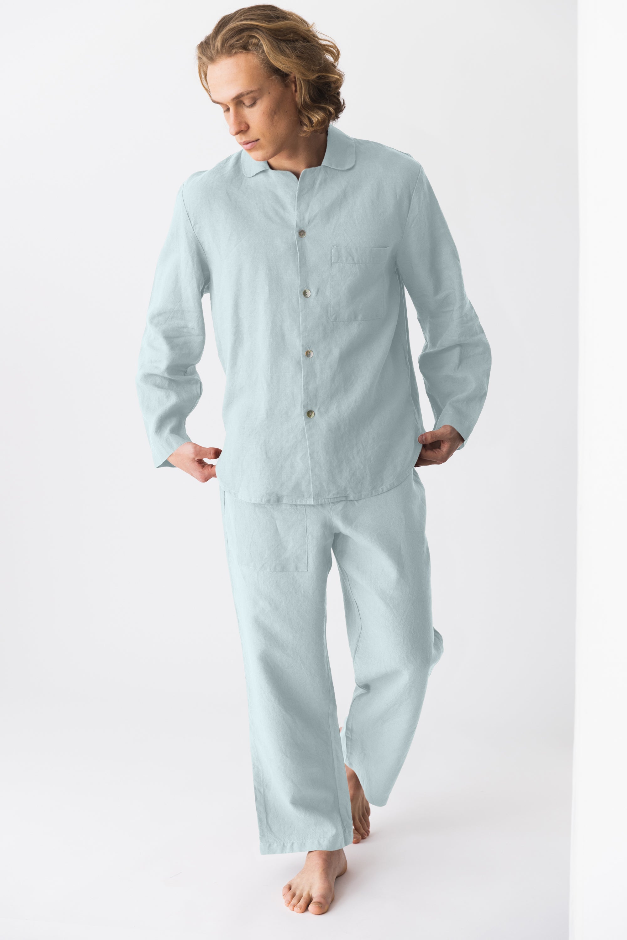 Ensemble pyjama homme en lin bleu clair | Linenshed