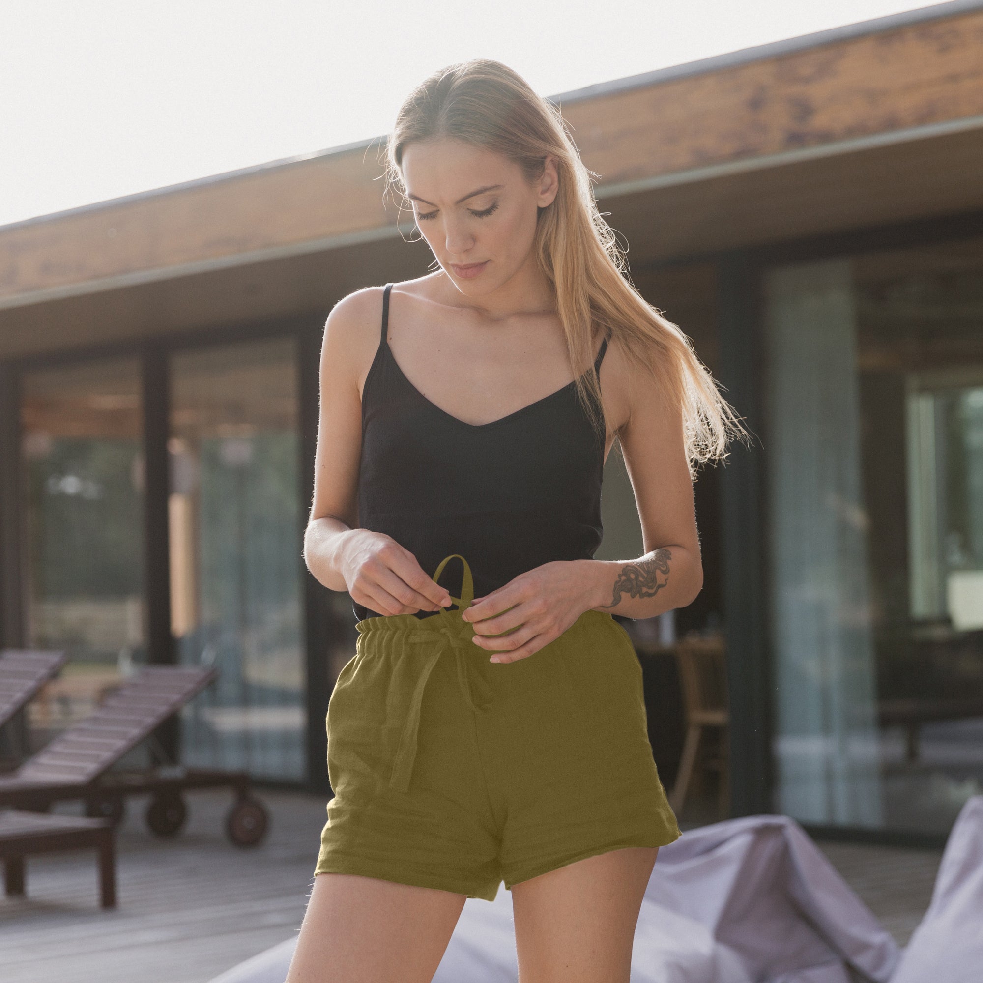 Short en lin femme vert olive | Linenshed